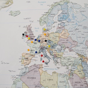 Muted Tones Push Pin Travel Map With Pins - 24x36" or 24x16" Travel Map ...