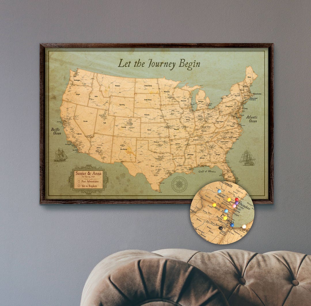 Rustic USA Push Pin Travel Map: Customizable Adventure Pin Board (13x19 ...