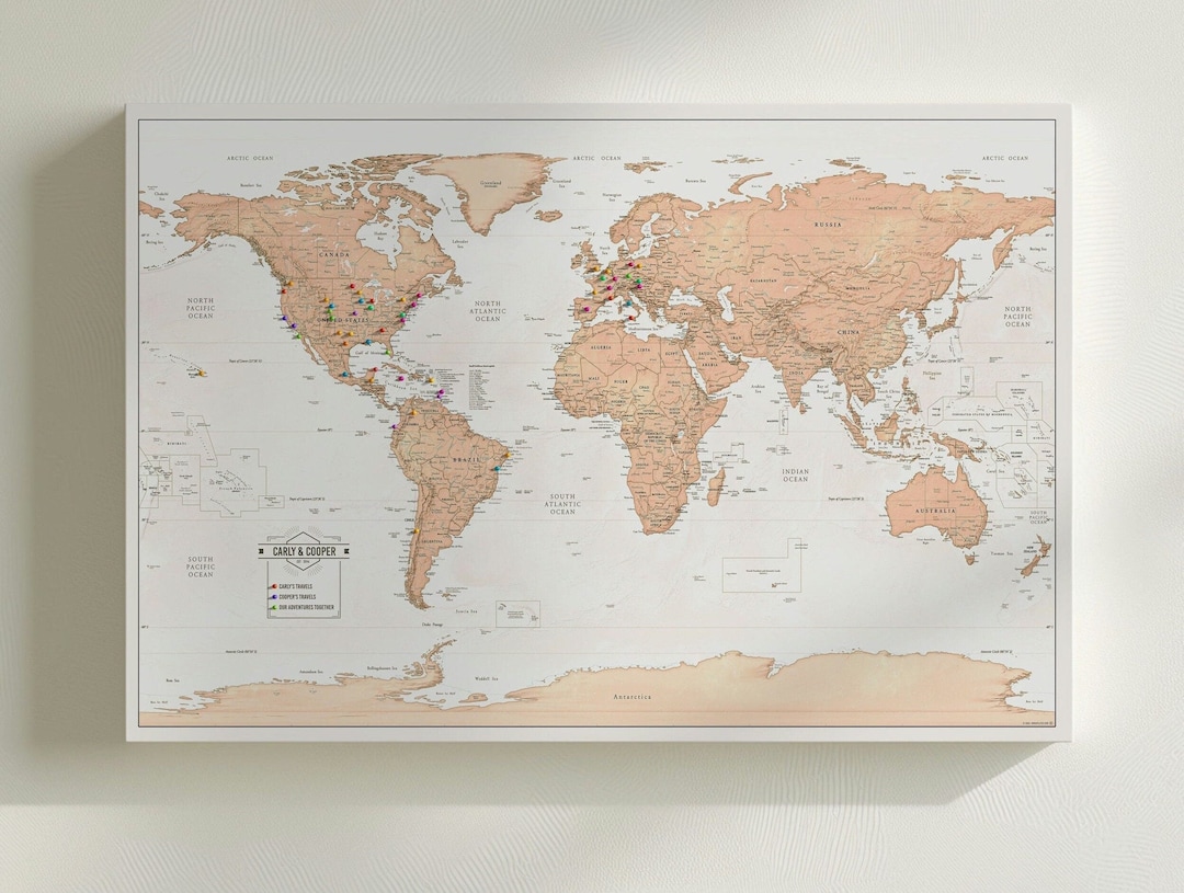 World Push Pin Travel Map With Pins - Classic - 24x36" or 24x16" Travel ...