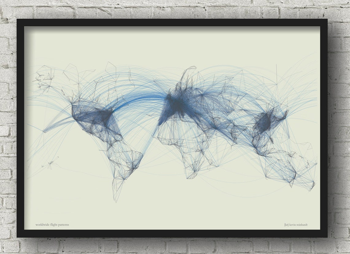 Flight Routes World Map Air Traffic Flight Patterns - Etsy