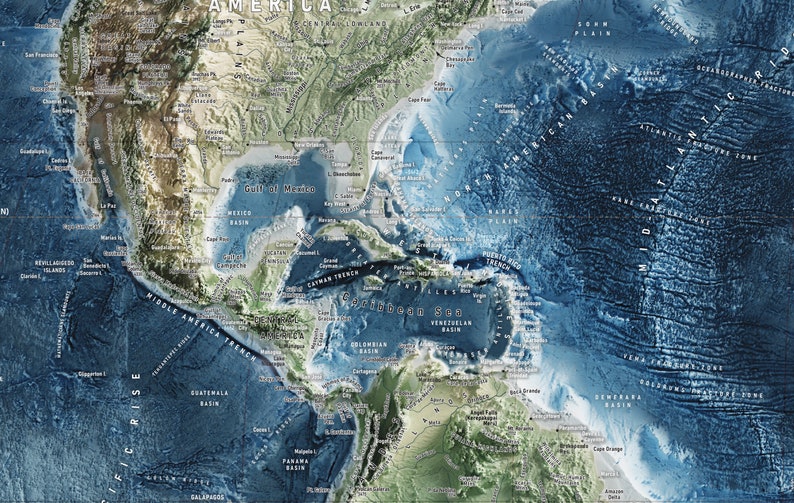 World Map - Equal Earth - Terrain and Elevation - Hydrography and ...