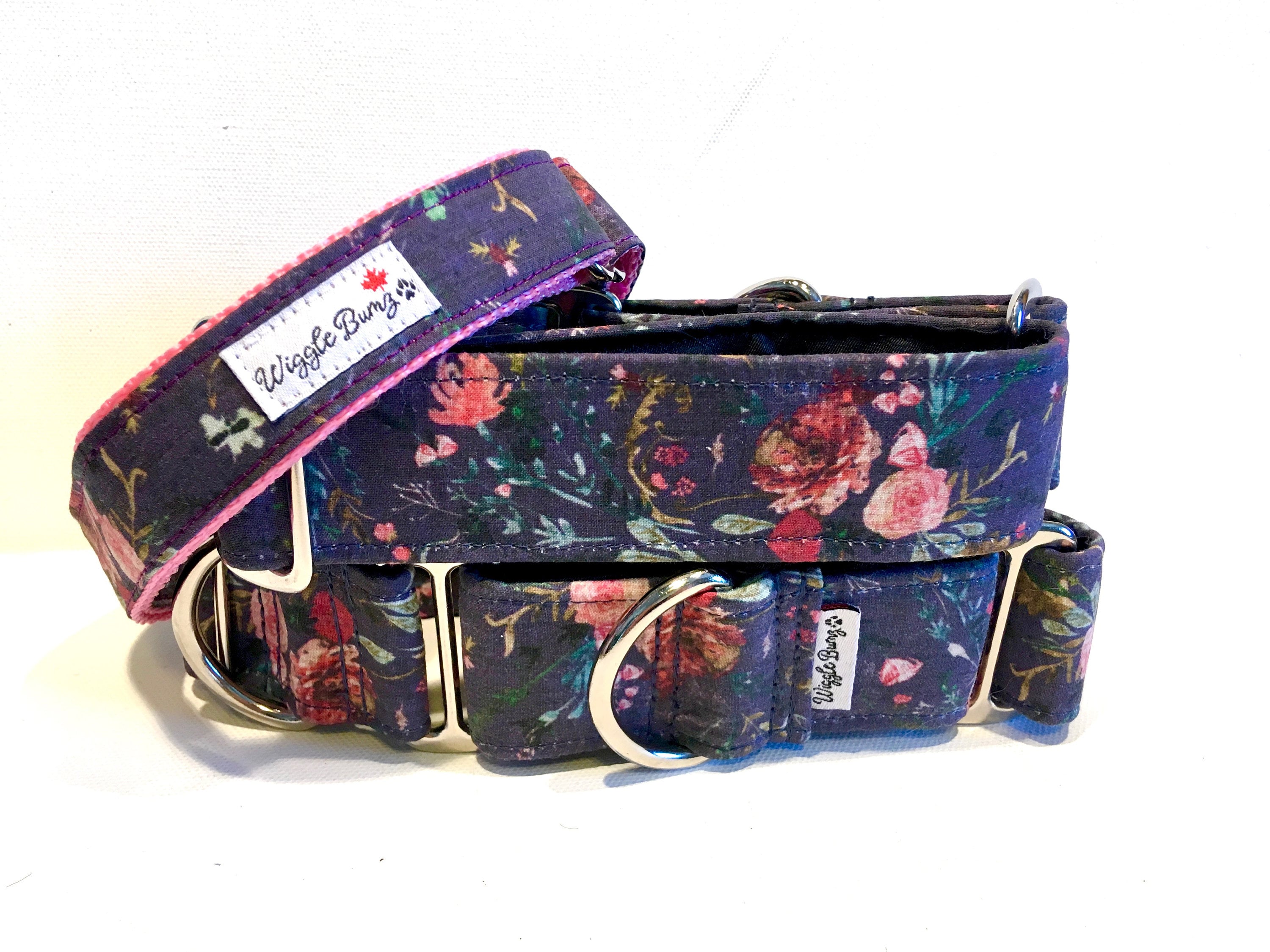 Fable Floral Purple Dog Collar - Martingale Dog Collar - Clip Collar ...