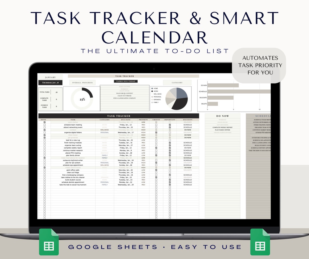 Task Tracker | to Do List | Task Priority Planner | Monthly Calendar ...