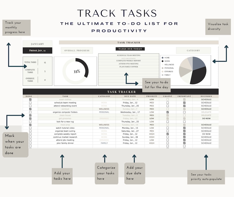 Task Tracker | to Do List | Task Priority Planner | Monthly Calendar ...