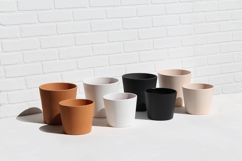 Neutral Tan Sand Painted Terracotta Pot Terra Cotta Planter Ceramic Mid ...