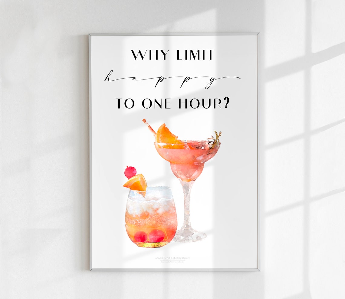 Happy Hour Quote Art | Cocktail Poster | Home Bar Decor | Drink Sign ...