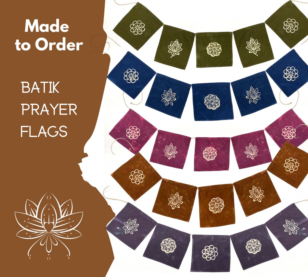 Set of 7 Mini Batik Prayer Flags Handmade, Hand-dyed, Simple Boho Chic ...