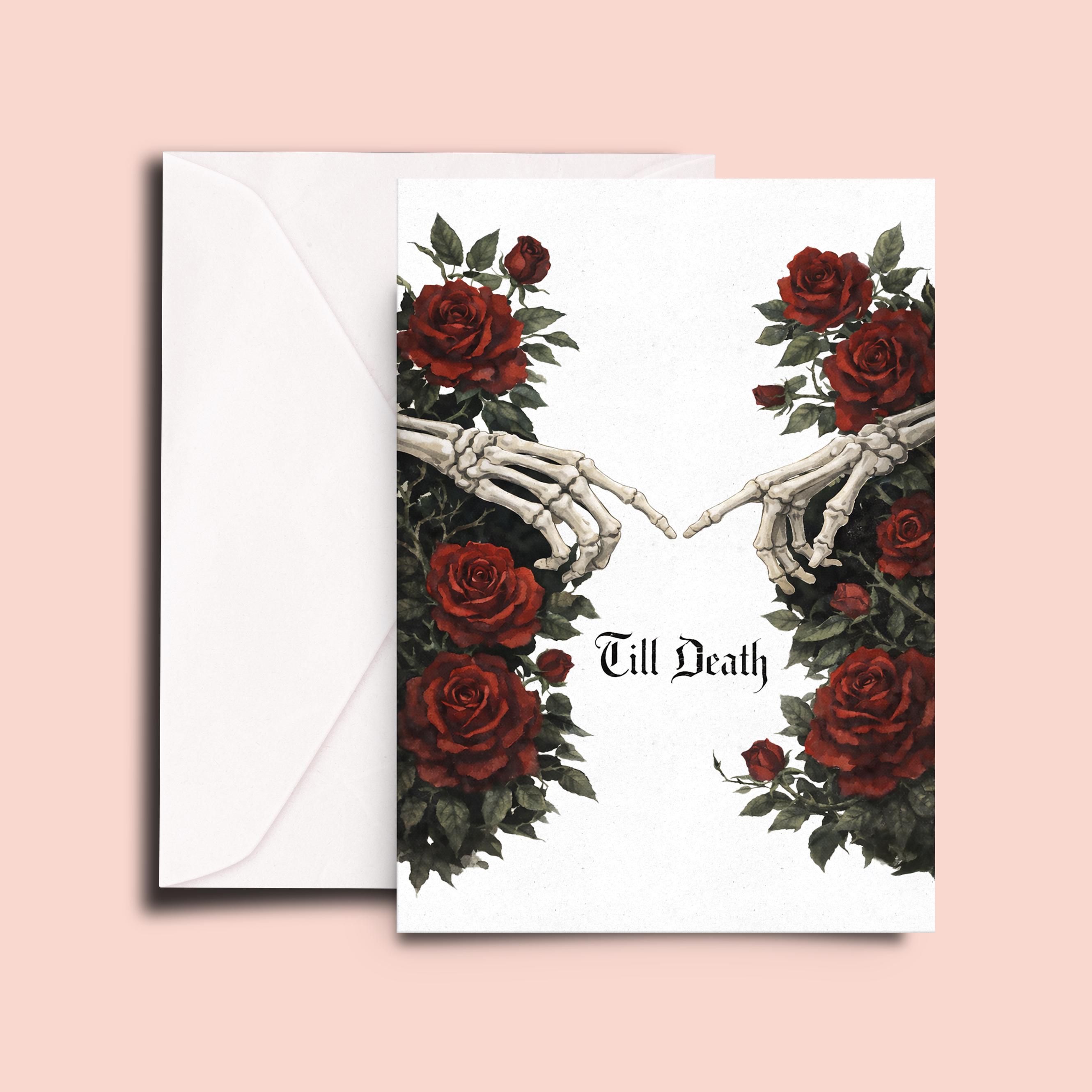 Till Death Card – Gothic Love Card, Skeleton Hands Roses, Dark Romance ...