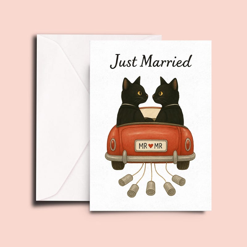 Gay Wedding Cat Card - Etsy