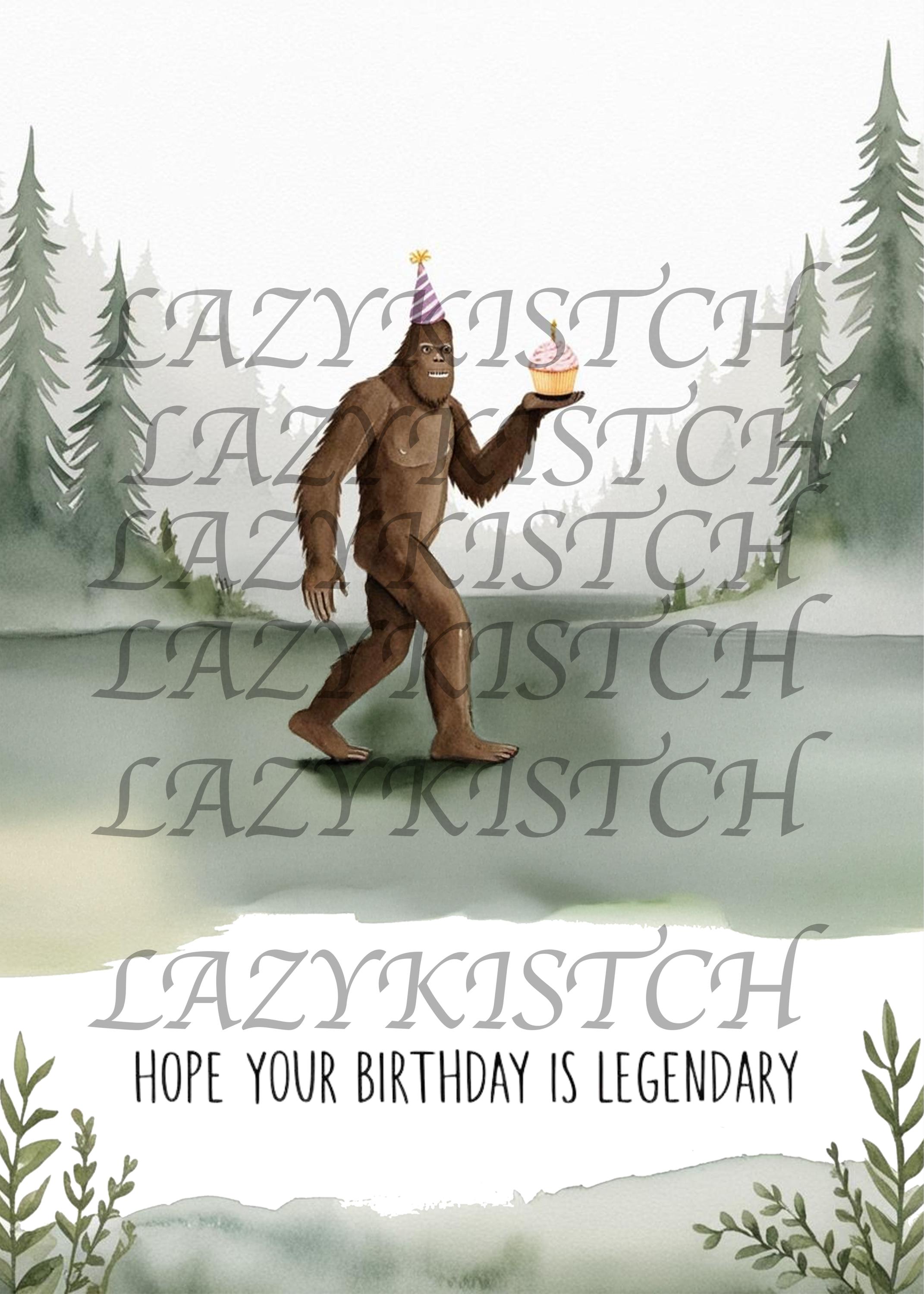 Funny Bigfoot Birthday Card, Sasquatch Birthday Greeting, Legendary ...