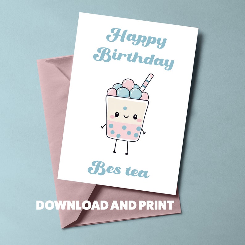 Cute Boba Tea Birthday Card Printable Happy Birthday Bestea Instant ...