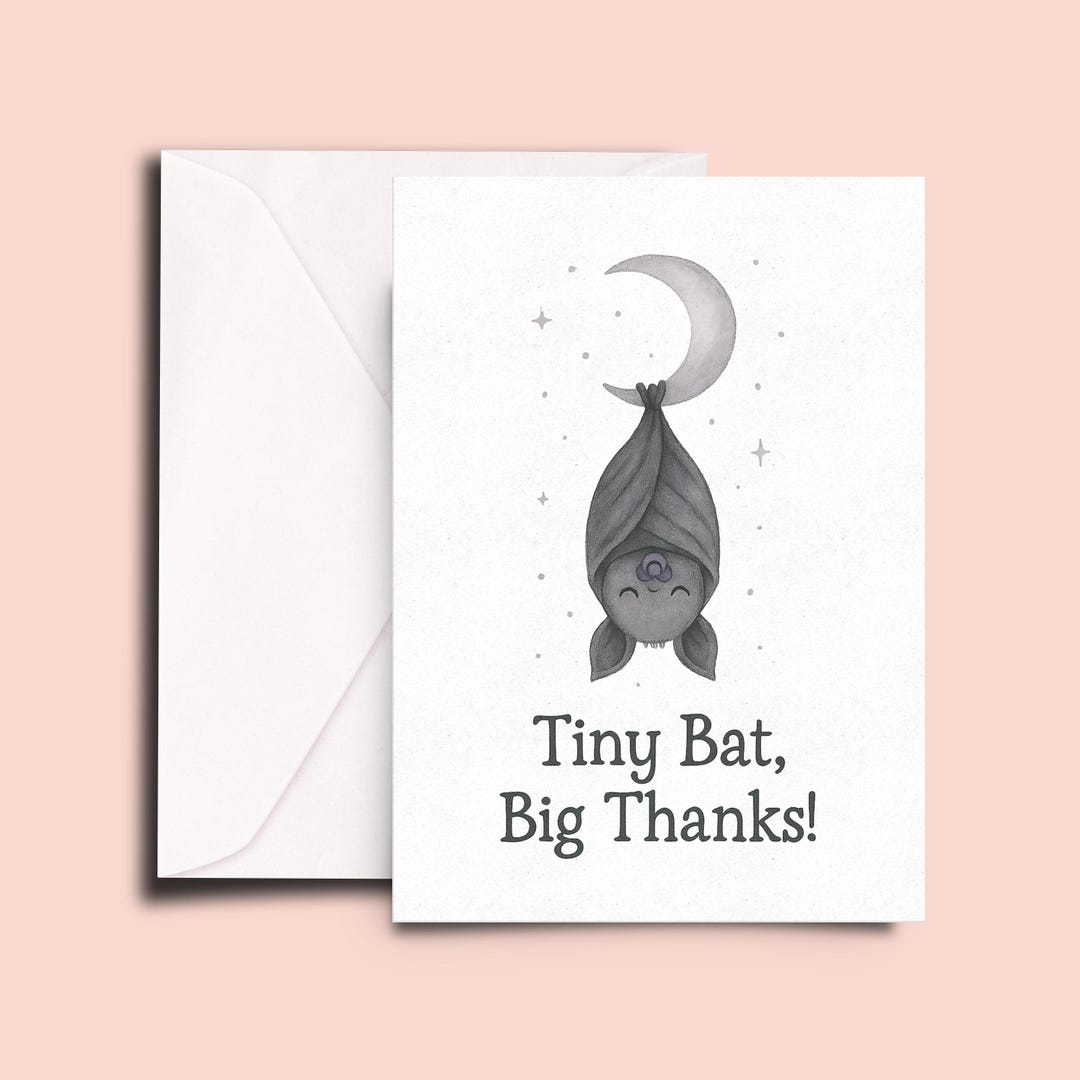 Tiny Bat Thank You Card – Cute Baby Shower Card, Newborn Gratitude ...