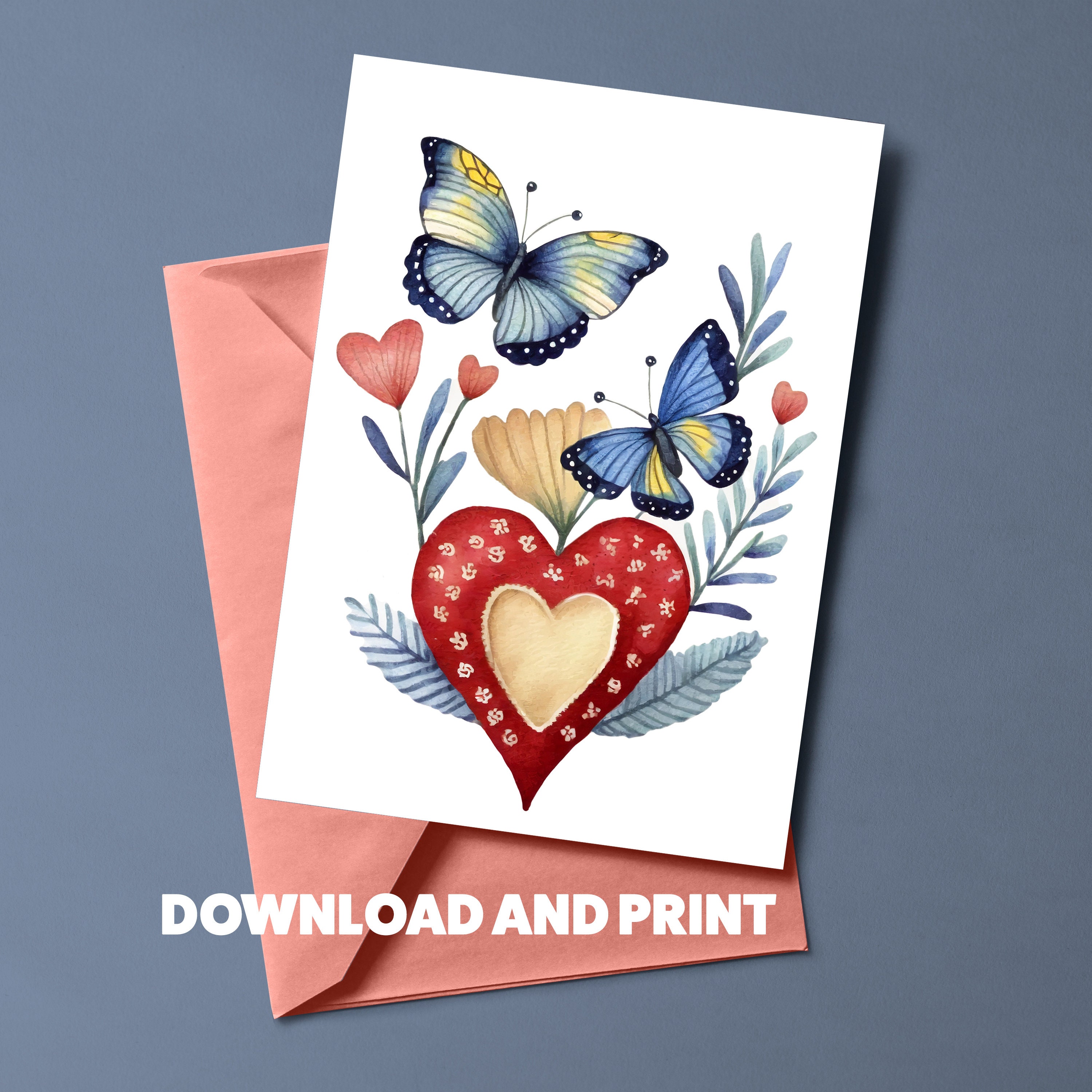 Whimsical Butterflies & Heart Printable Card Nature-inspired Love ...