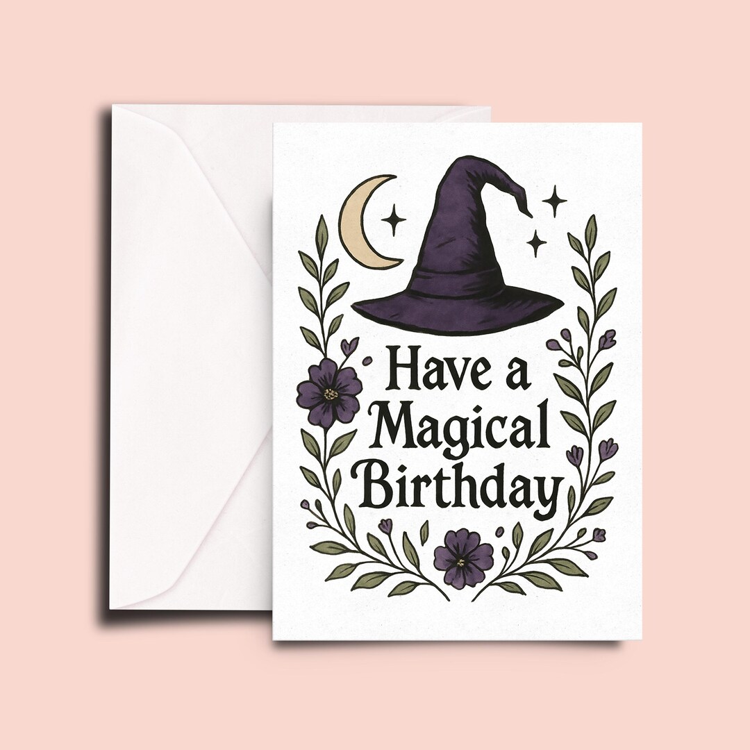 Witchy Birthday Card – 'have a Magical Birthday' – Moon & Hat Greeting ...