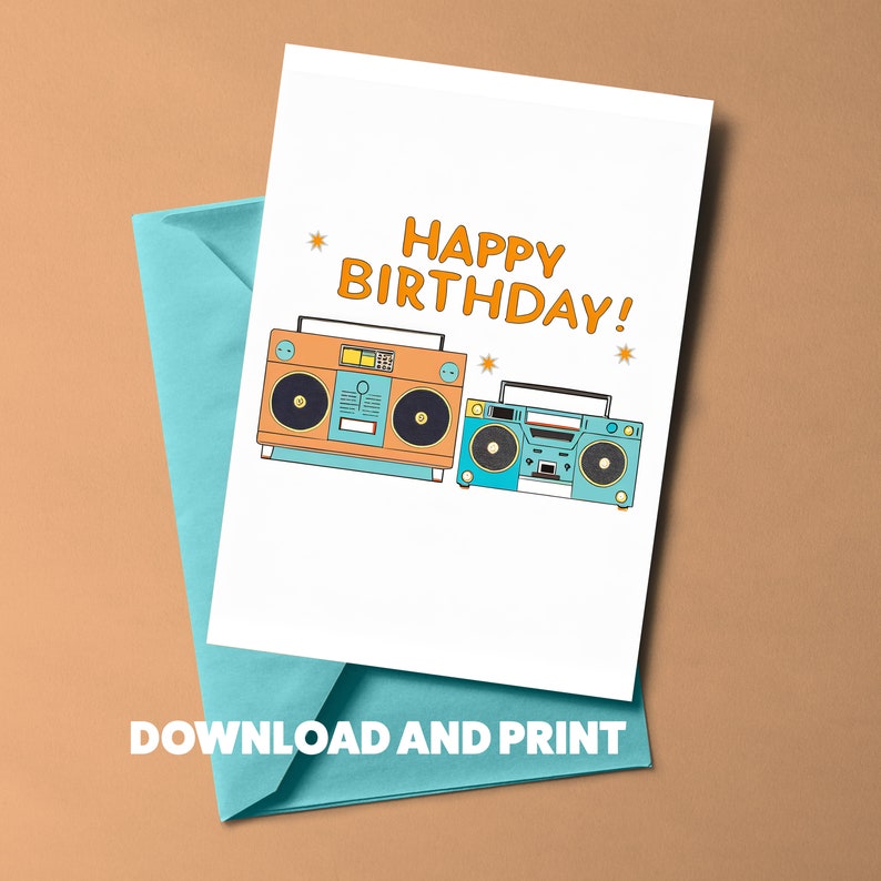 Retro Boombox Birthday Card Printable Fun and Vibrant Digital Download ...
