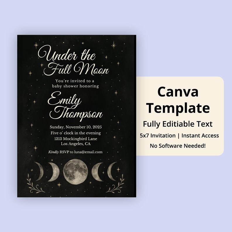 Under the Full Moon Invitation – Canva Template, Text Editable Only ...