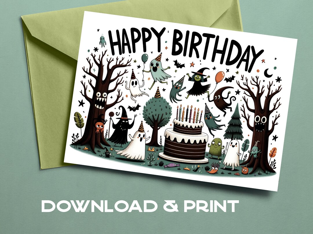 Ghost Party Happy Birthday Instant Printable Card - Etsy