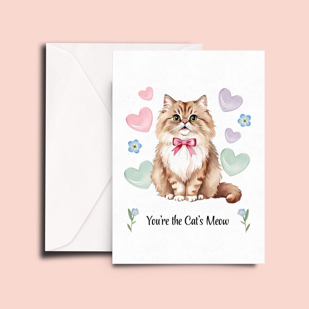 Youre the Cats Meow Cute Pastel Cat Greeting Card Valentines Day ...