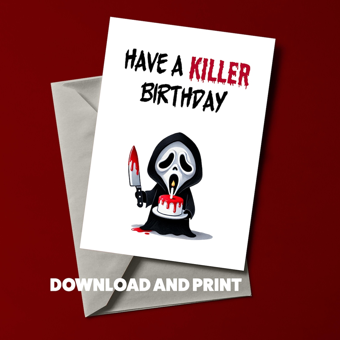 Chibi Ghostface Scream Inspired Birthday Card Digital Download Killer ...