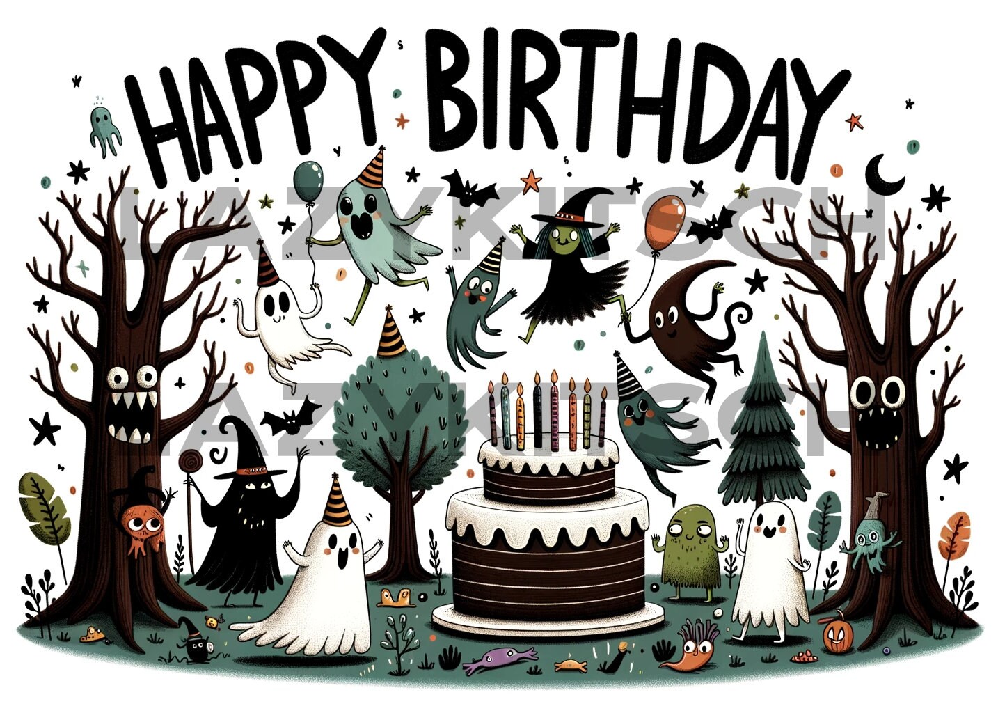 Ghost Party Happy Birthday Instant Printable Card - Etsy
