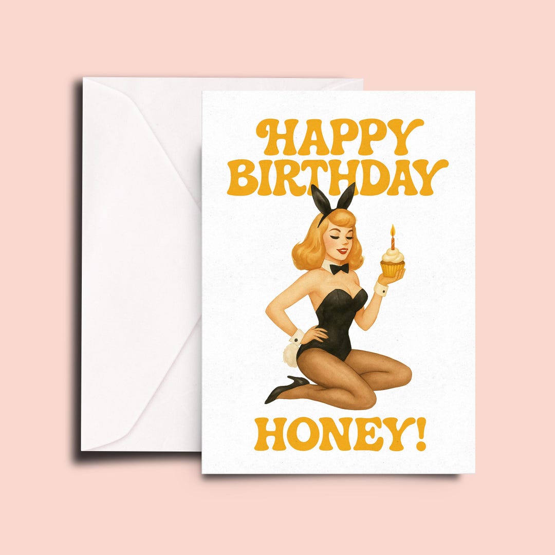 Vintage Pin-up Birthday Card – Sexy Bunny Girl Birthday Card, Retro Girlfriend Greeting Card ...