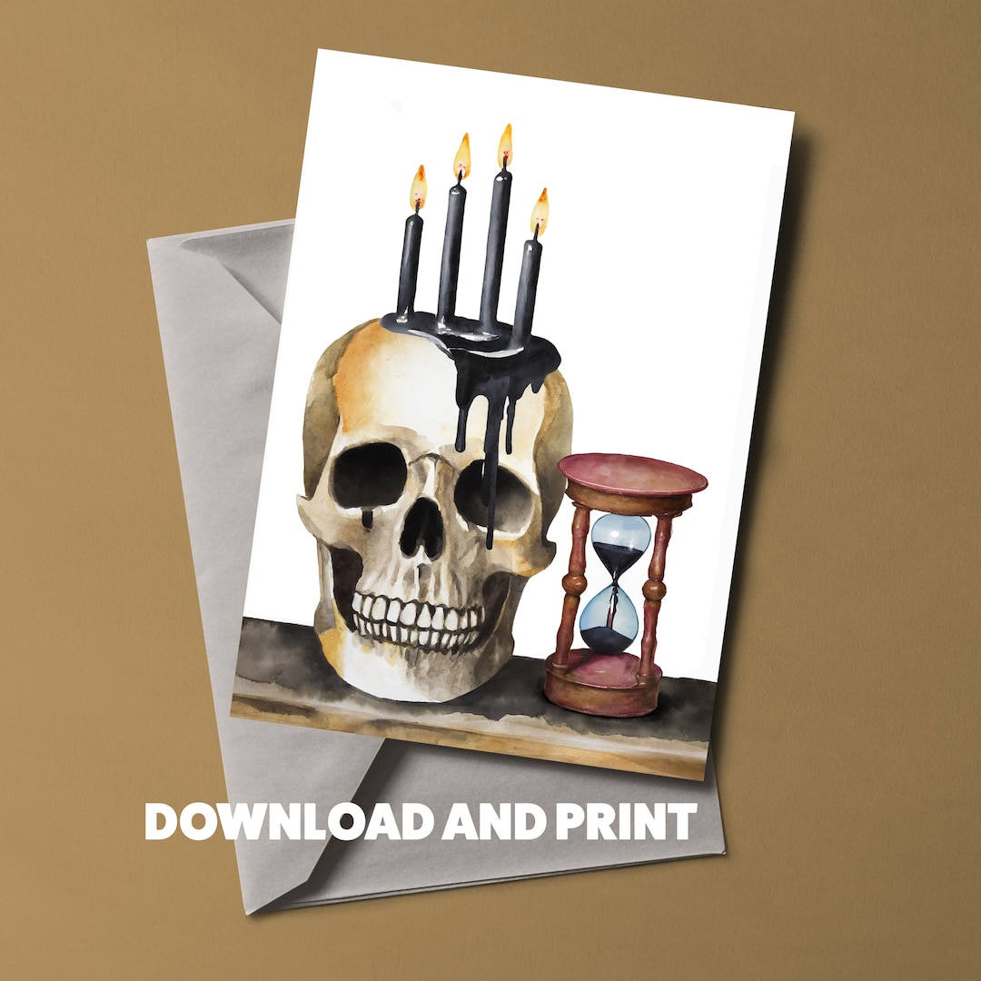Gothic Skull Candle Birthday Card - Timeless Greetings Digital Download ...