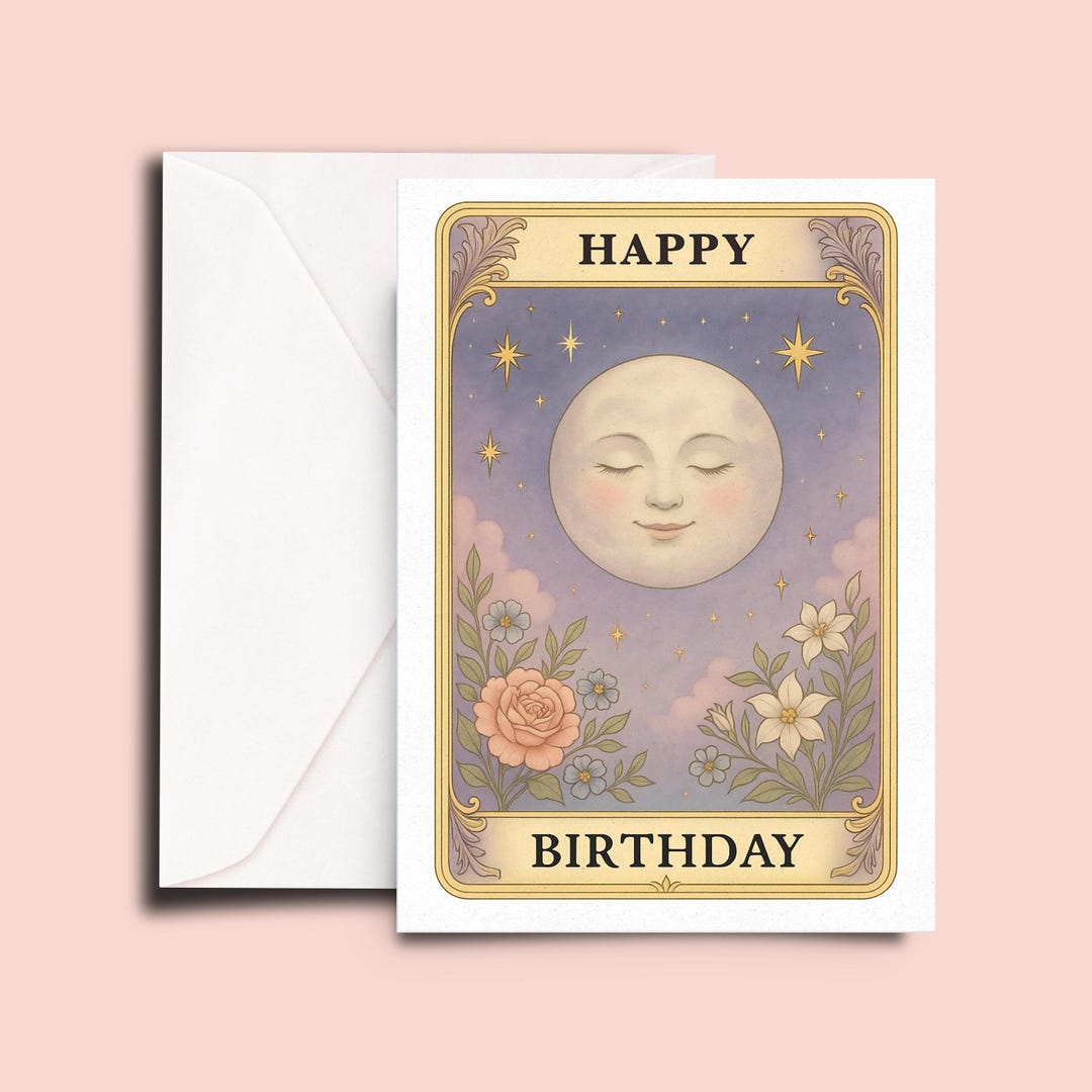 Celestial Lunar Birthday Card – Mystical Moon Birthday Greeting ...