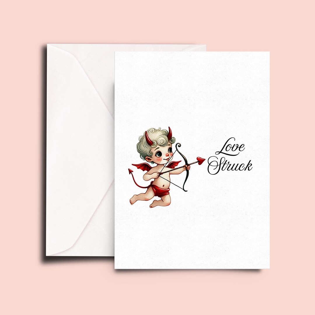 Love Struck Devil Cupid Valentines Day Card Vintage-inspired Cute and ...