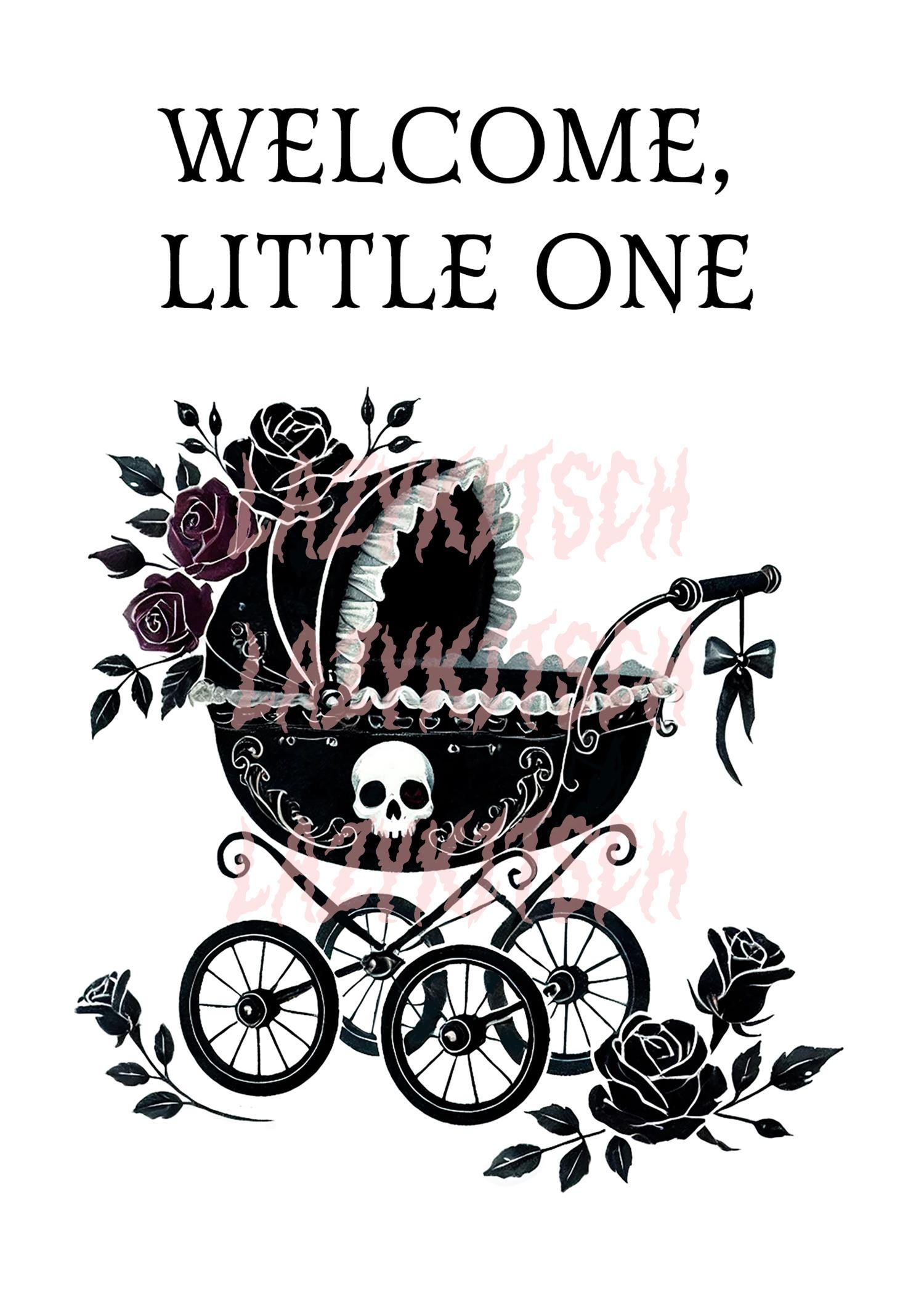 Gothic Baby Shower Card Vintage Pram With Skull and Roses Dark Baby ...