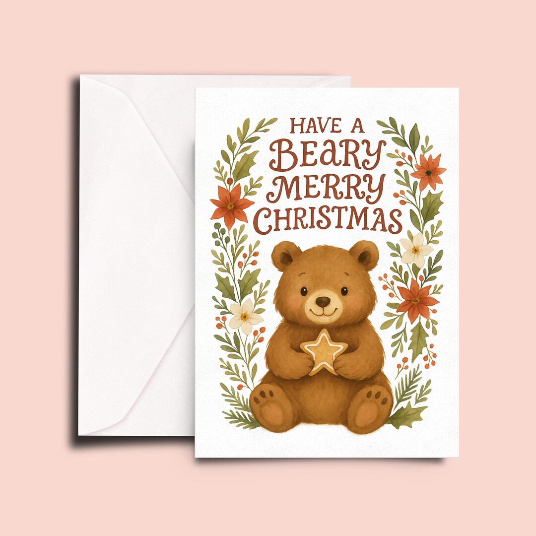 Have a Beary Merry Christmas Card – Cute Watercolor Bear Holiday Card ...
