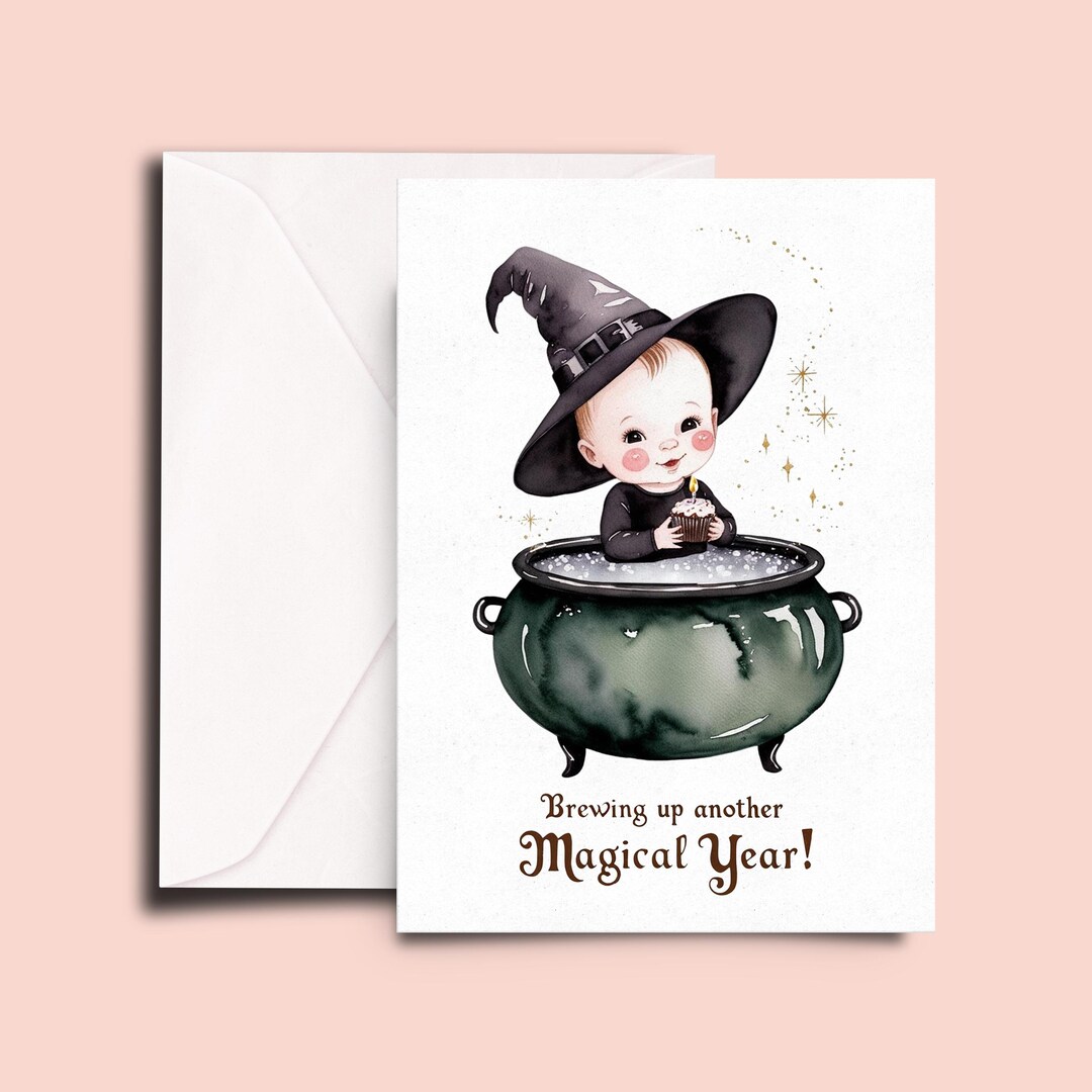 Baby Witch Birthday Card, Magical Baby Birthday, Cute Goth Greeting ...