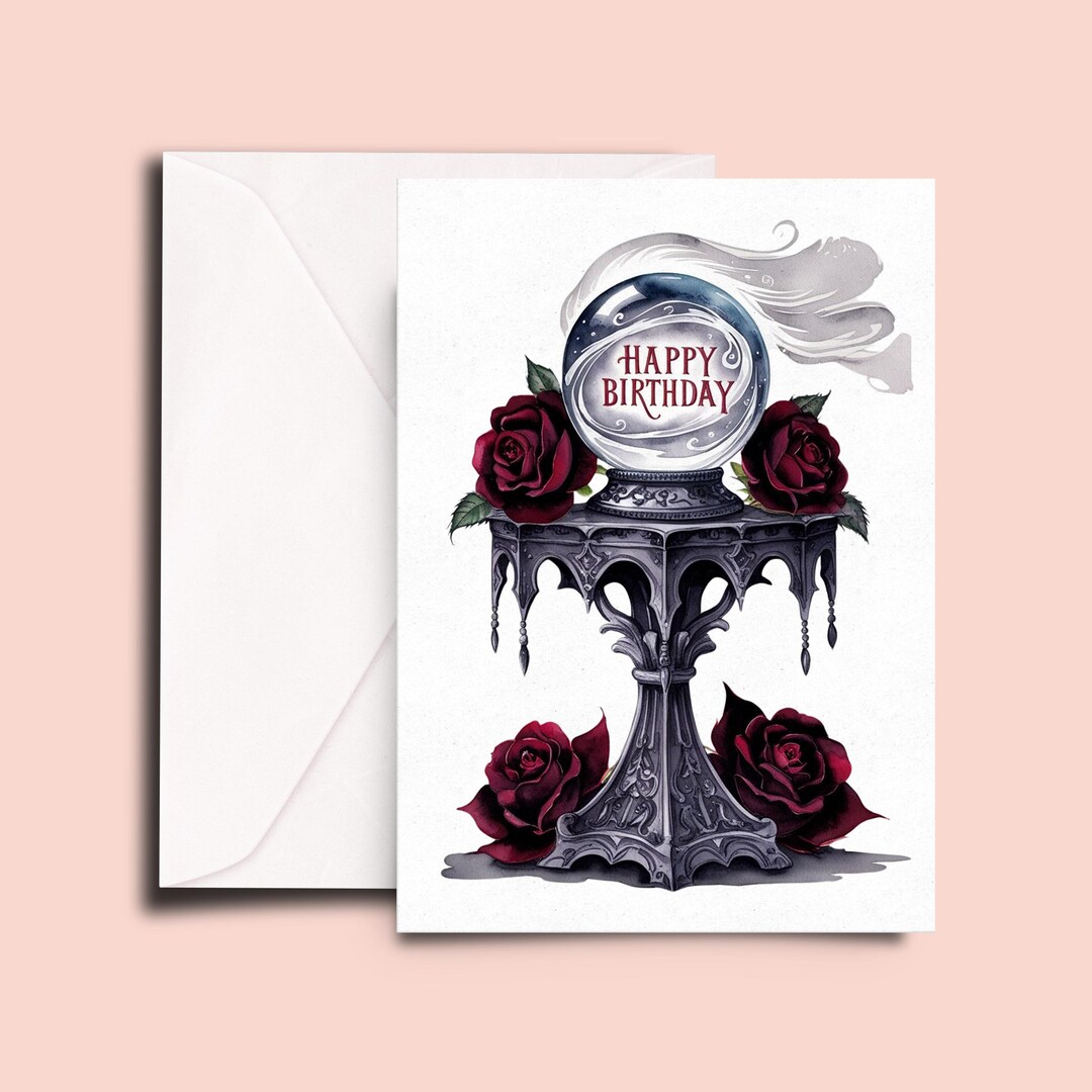 Gothic Crystal Ball Birthday Card | Dark Victorian Roses - Etsy