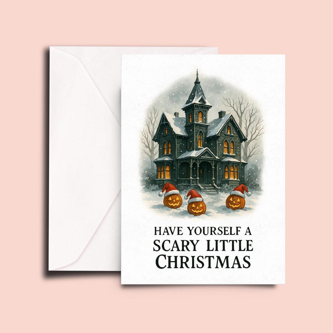Haunted House Christmas Card – Spooky Santa Pumpkins Holiday Greeting ...