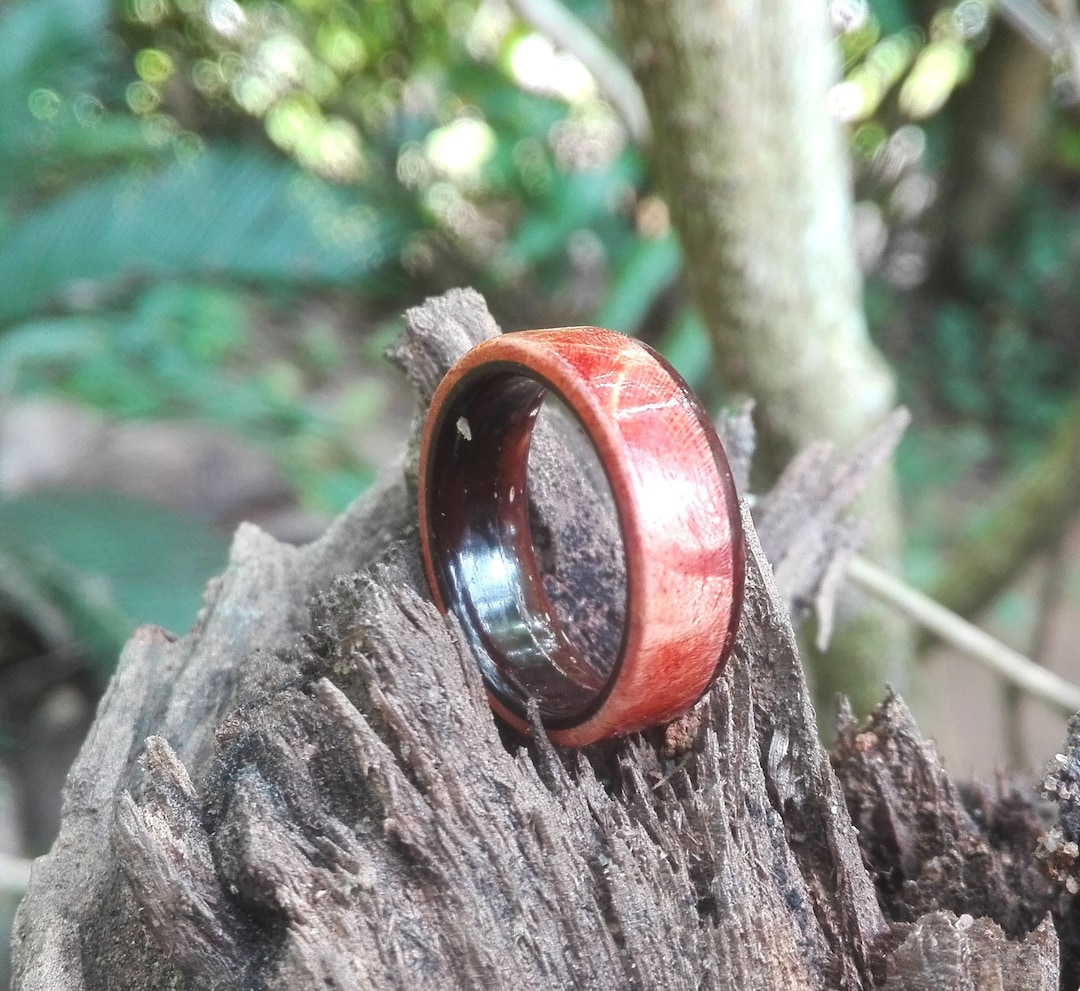 Mahogany Wood Ring With Coconut Shell Lining, Engagement Ring ...