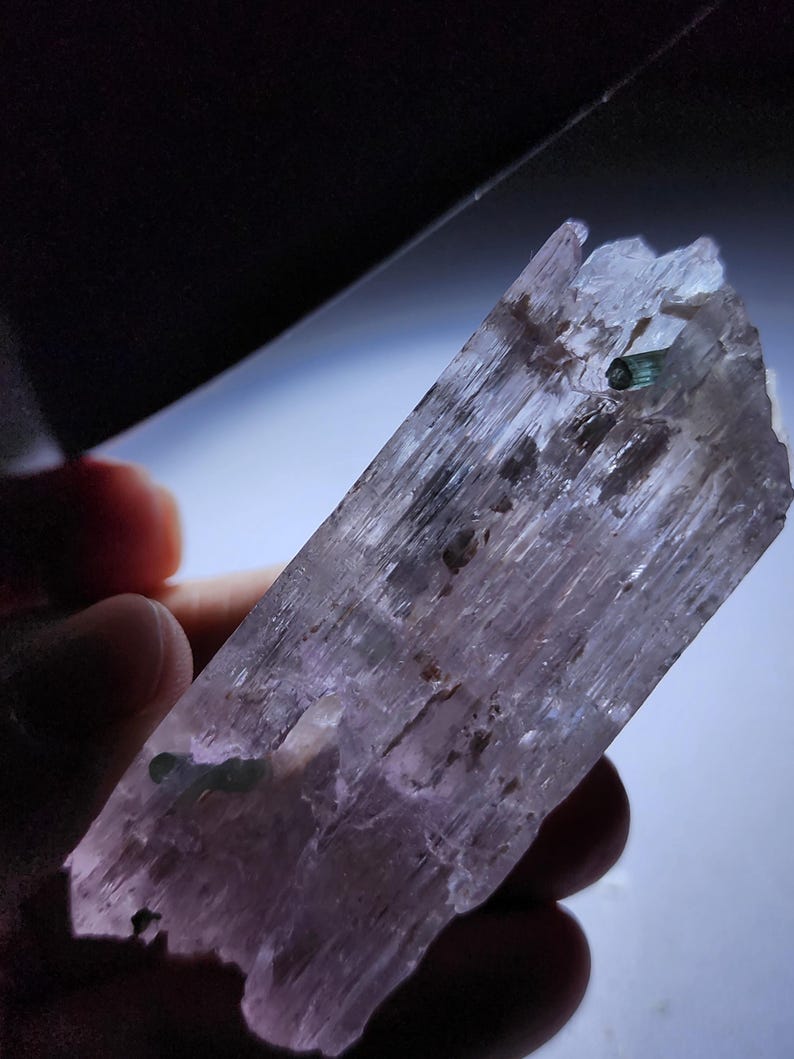 Natural and Double Terminated Kunzite Crystal With Tourmaline - Etsy