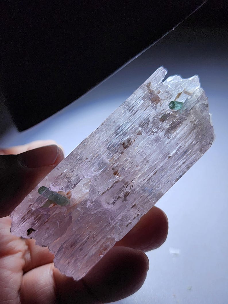 Natural and Double Terminated Kunzite Crystal With Tourmaline - Etsy