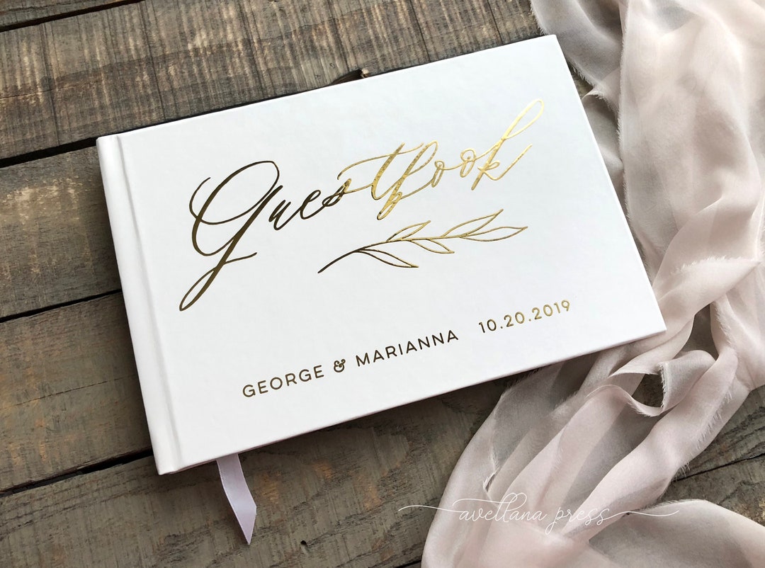 REAL Gold Foil Guest Book, Wedding Book, Guest Sign In, Hardcover ...