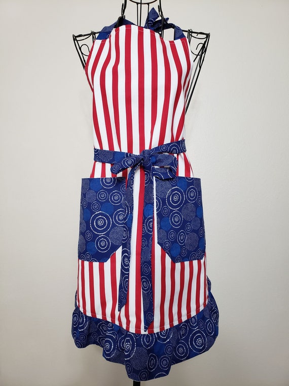 Kitchen Apron Red & White Striped | Etsy