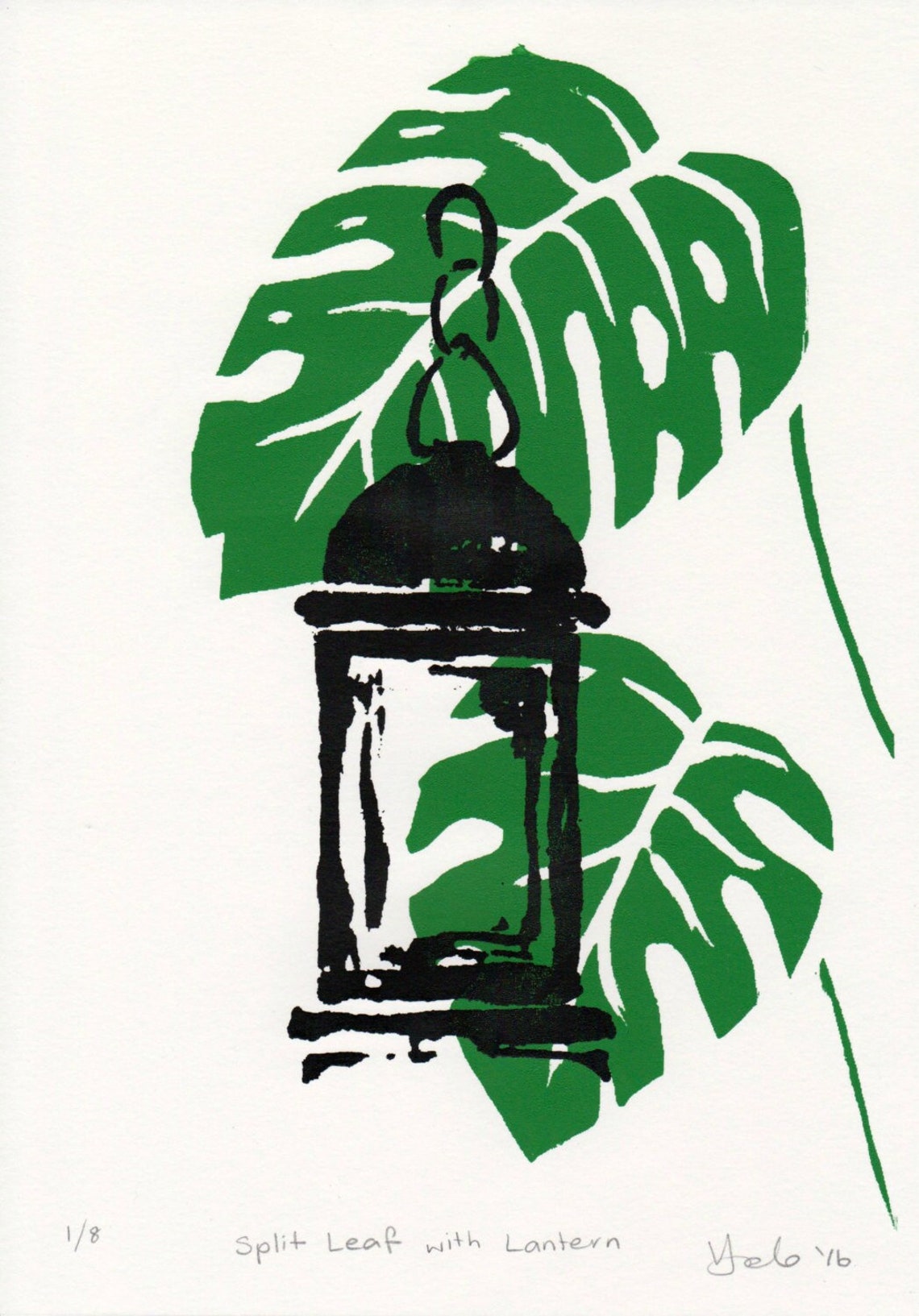 Split Leaf With Lantern by Veronica Lamb, Original Screen Print, Green ...