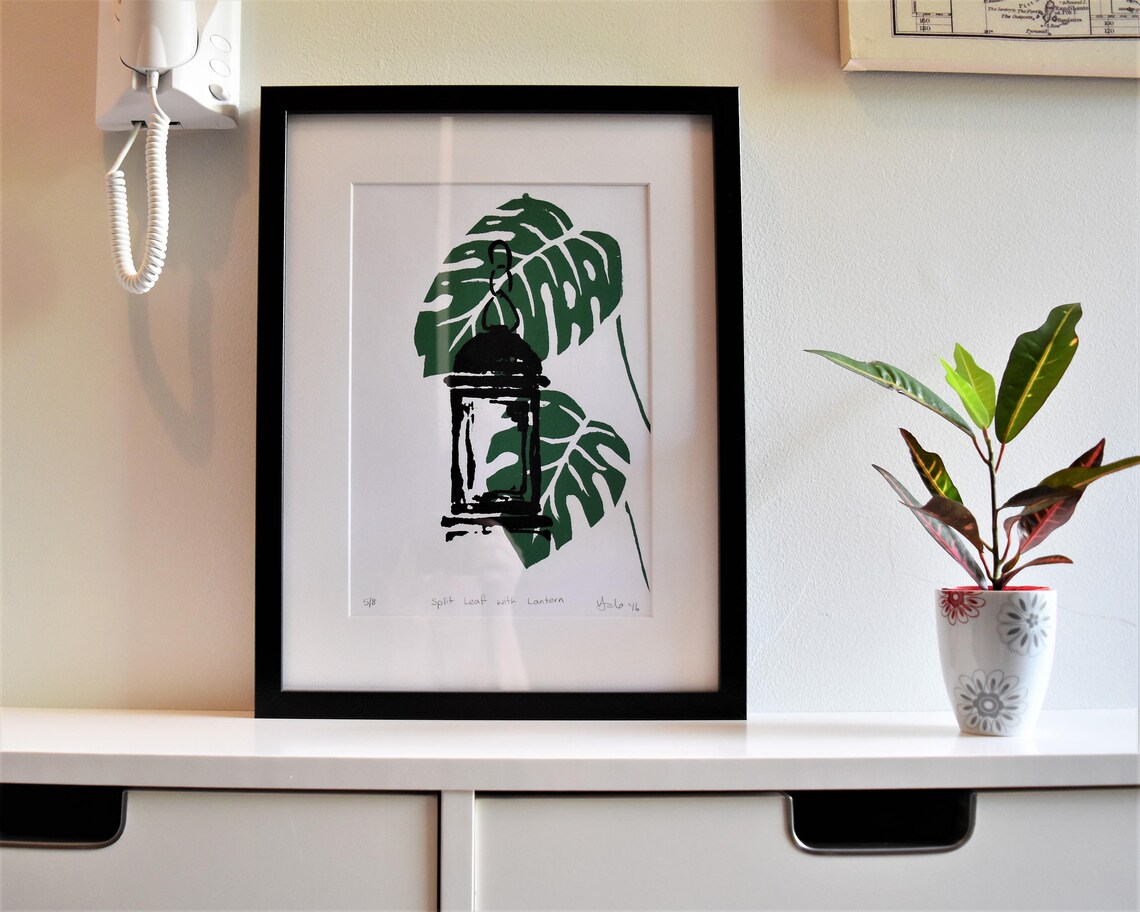 Split Leaf With Lantern by Veronica Lamb, Original Screen Print, Green ...