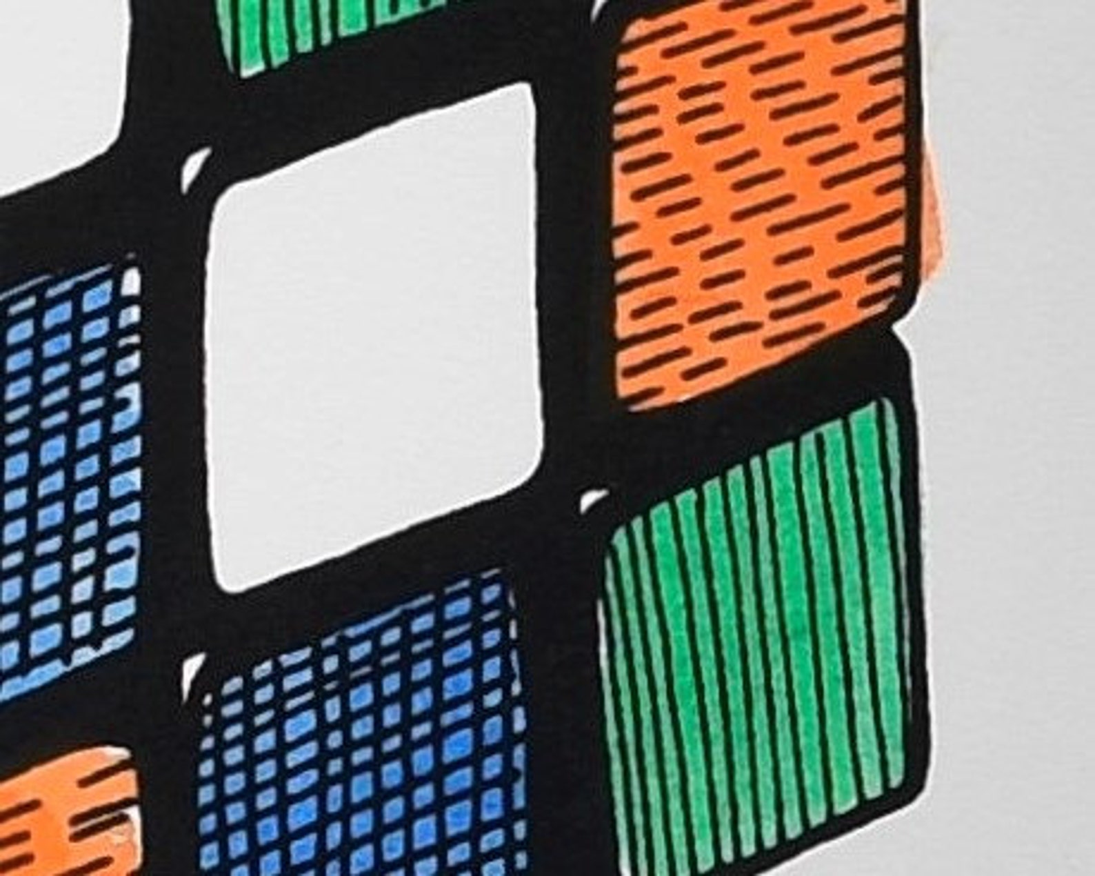 Cubism Colour by Veronica Lamb, Hand Painted Screen Print, Rubiks Cube ...