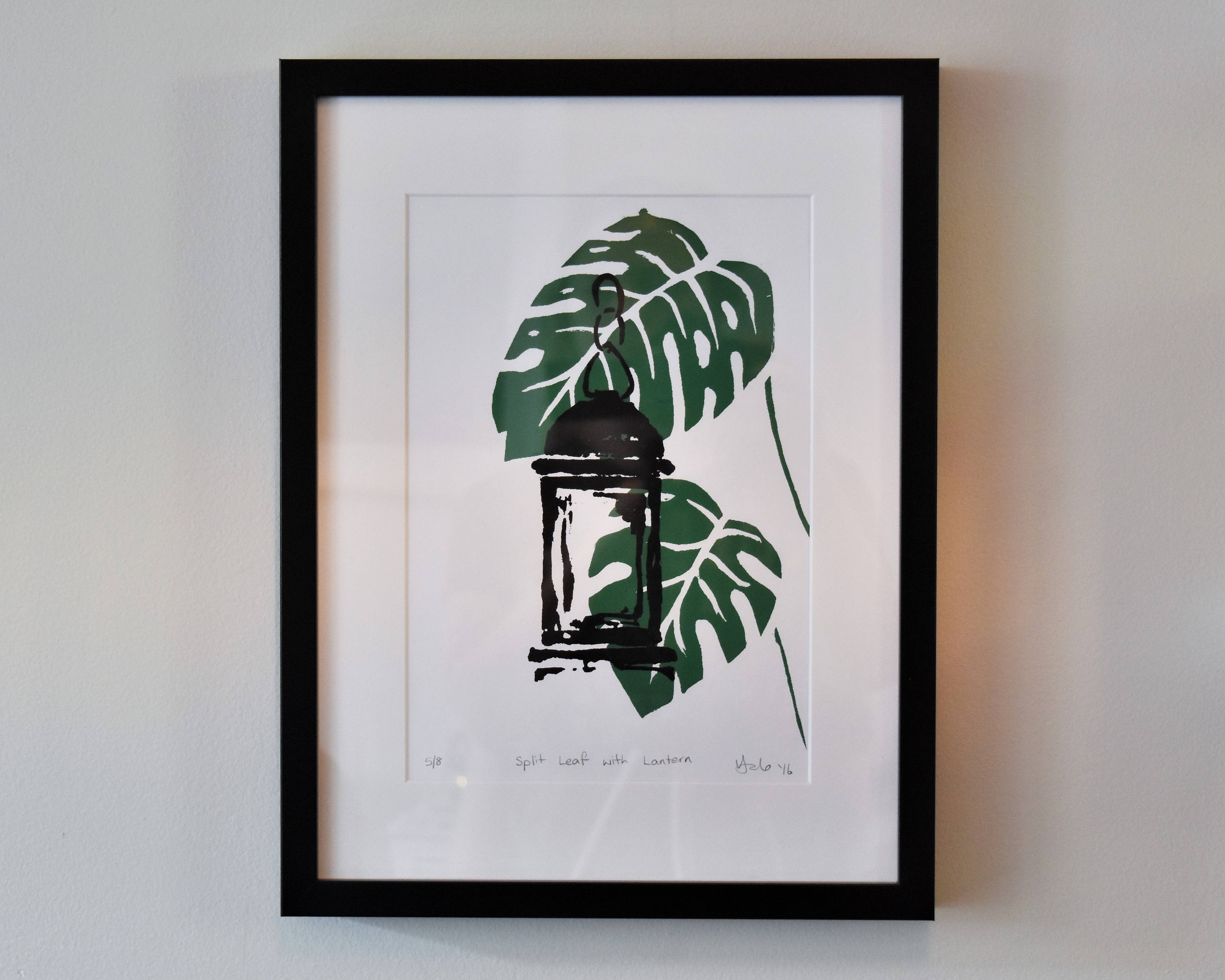Split Leaf With Lantern by Veronica Lamb, Original Screen Print, Green ...