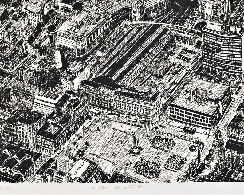 Queen St Station, Glasgow by Veronica Lamb, Black and White Streetscape ...