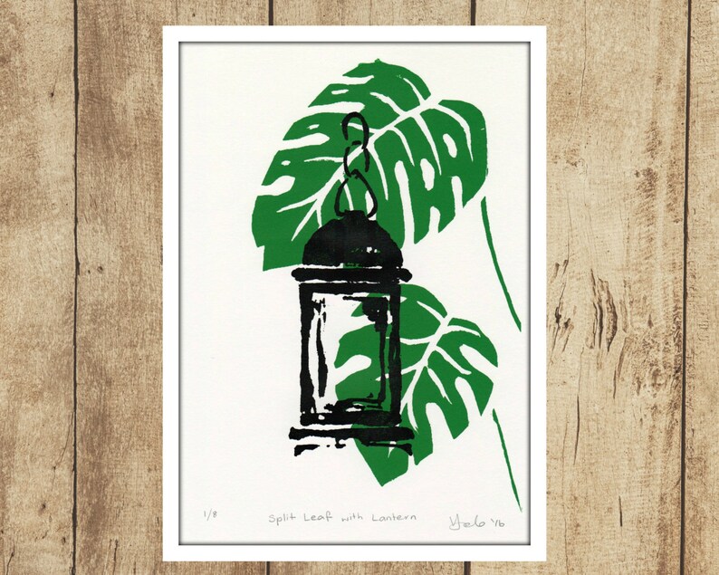 Split Leaf With Lantern by Veronica Lamb, Original Screen Print, Green ...