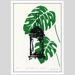 Split Leaf With Lantern by Veronica Lamb, Original Screen Print, Green ...