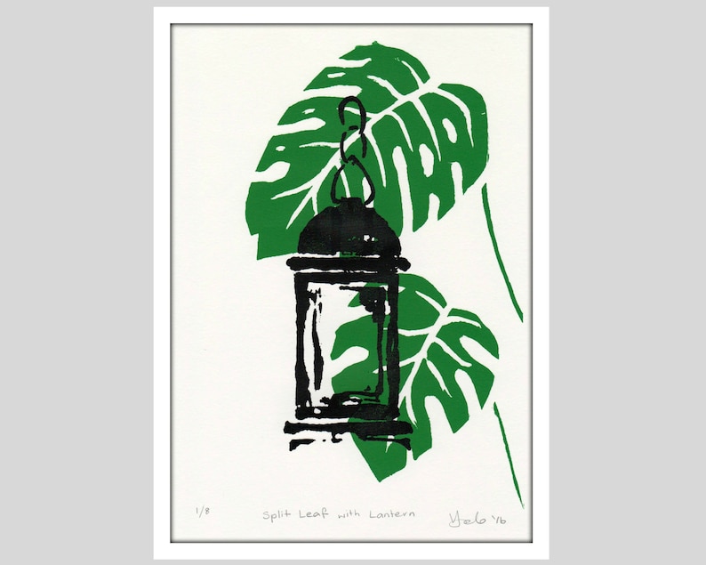Split Leaf With Lantern by Veronica Lamb, Original Screen Print, Green ...