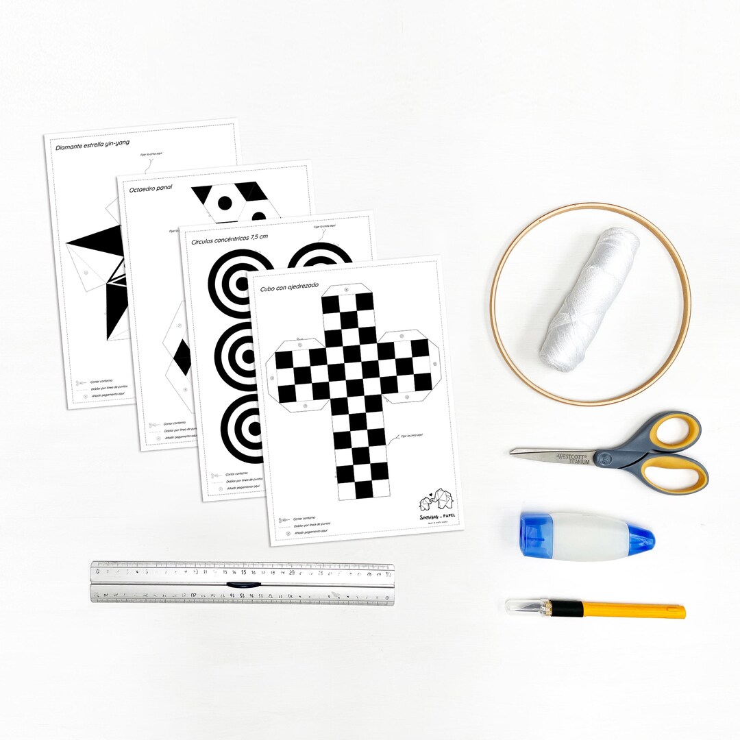 Montessori Baby Mobile. DIY PDF Template. Black and White Visual ...