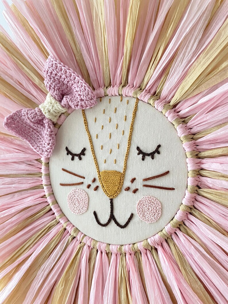 Pink Raffia Lion Head Wall Hanging. Safari Jungle Themed Nursery. Girl ...