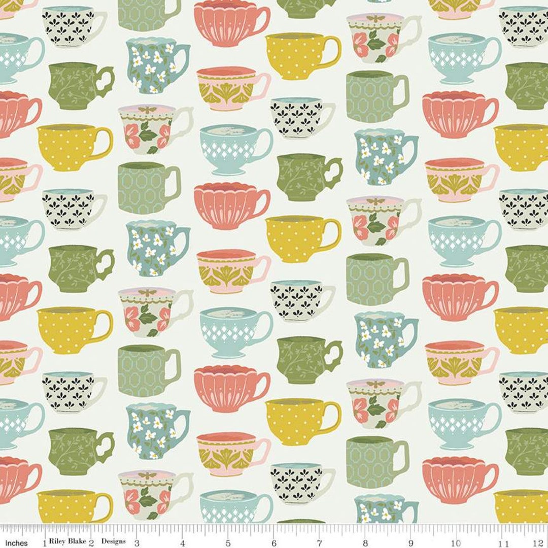 SOLD BY 1/2 Yard-tea With Bea Teatime off White-100% Cotton Fabric-tea ...