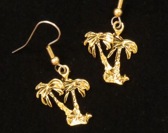 Palm Tree Earrings 24 Karat Gold Plate or Oxidized Matte | Etsy